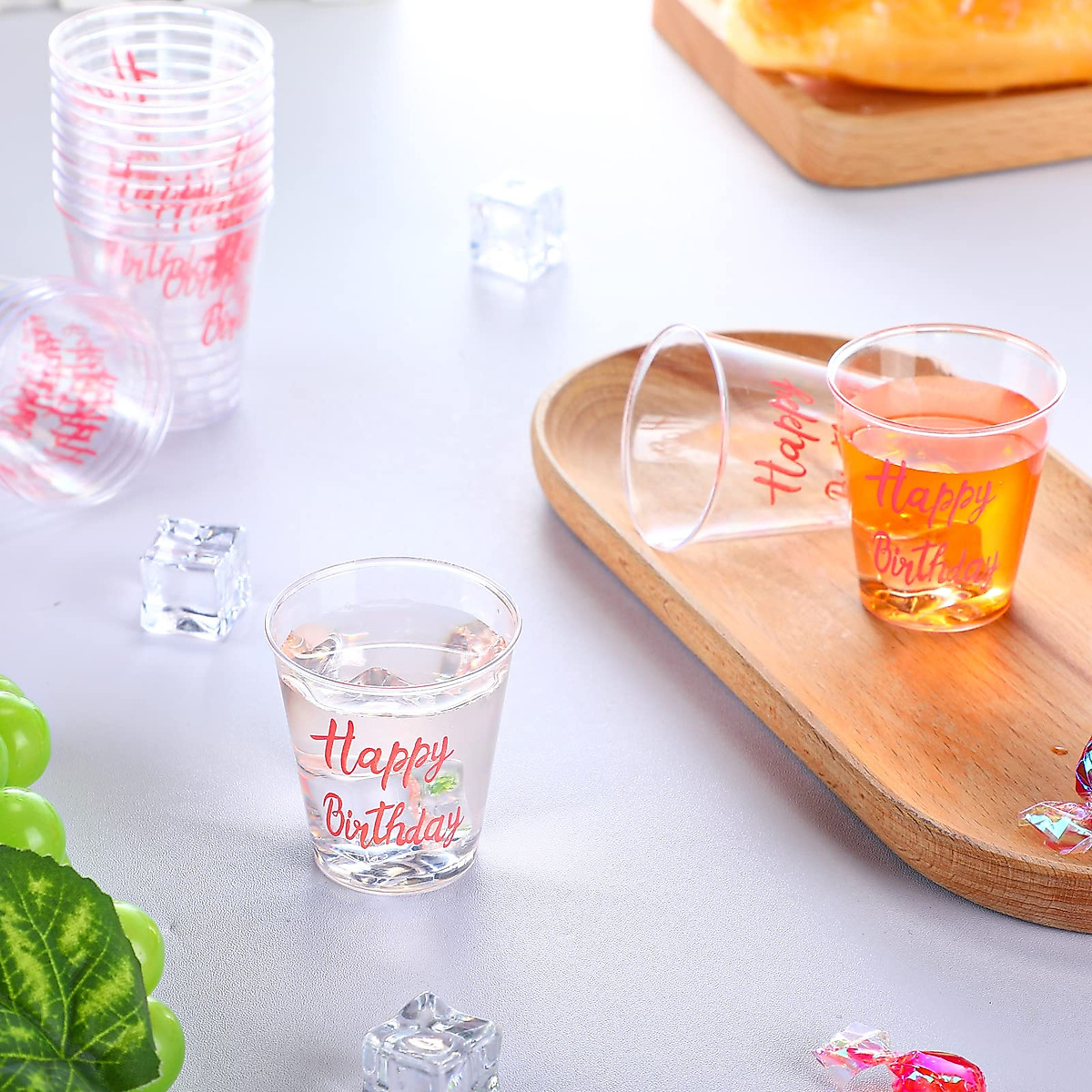 Lallisa 100 Pcs Happy Birthday Plastic Disposable Shot Cups 2 oz Birthday Shot Glass Drinking Tasting Serving Snacks Samples Cups forParty Favors Happy Wedding Supplies(Pink)