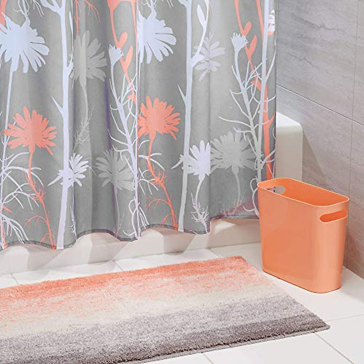 iDesign Ombre Microfiber Polyester Bath Mat, Non-Slip Shower Accent Rug for Master, Guest, and Kids' Bathroom, Entryway, 34" x 21", Coral, Ivory, and Gray