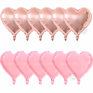 ZZART 12 Pcs Heart Foil Shining Balloons, 18 inch Rose Gold & Pink Bright Color Helium Metallic Balloons for Birthday Bridal Valentines Bachelorette Eve Anniversary Decorations Wedding Party Supplies