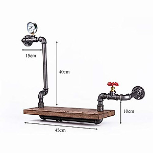 FOTEE Industrial Pipe Shelves with Wood 1-Tiers, Rustic Wall Mount Shelf, Metal Hung Bracket Bookshelf, DIY Storage Shelving Floating Shelves for Kitchen, Bathroom, and Bedroom,Black