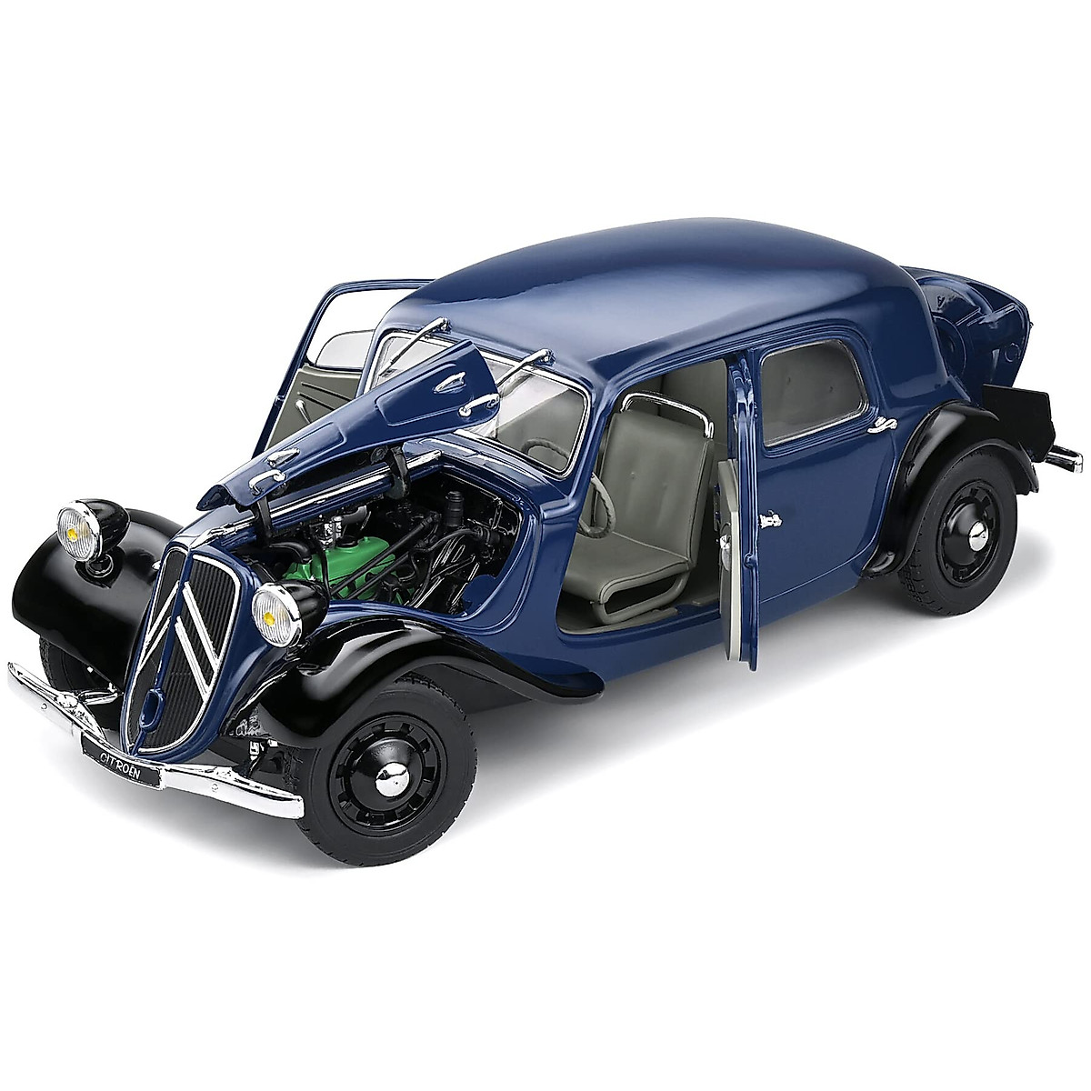 1937 Citroen Traction Dark Blue and Black 1/18 Diecast Model Car by Solido S1800906