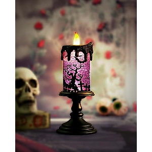 DERAYSION 10" Halloween Snow Globe Candle Lantern, Battery Operated Glittering Lighted Rotating Flameless Candles, 3 AA Battery-Powered Halloween Decoration Gifts for Friends, Loved Ones and Children