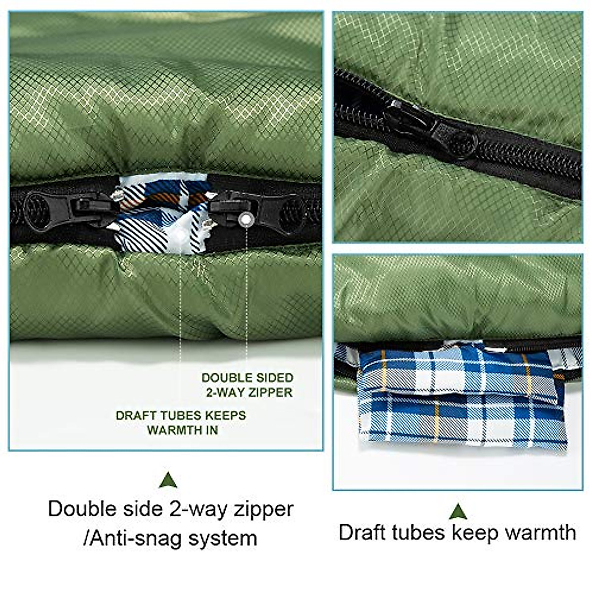Bessport Double Sleeping Bag, 2 Person Sleeping Bags for Adults Backpacking, Lightweight and Water Repellent for 6 Season Camping, Hiking and Outdoor