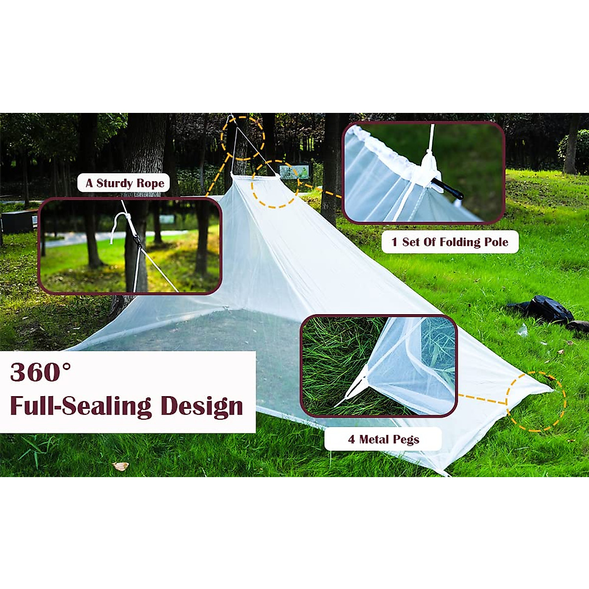Aventik No-See-Um Camping Mosquito Net Bed Compact and Ultra-Light for Travel，Finest Holes Mesh 2000 Noseeum Netting for Camping and Hiking, Without Sleeping Mat (Single Brown Color, M)