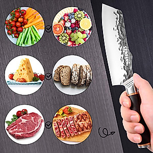 SMTENG Nakiri Knife 7 Inch Professional Chef Knife 3 layer 9CR18MOV clad steel hammered with Ergonomic Pakkwood handle kitchen knife for cooking