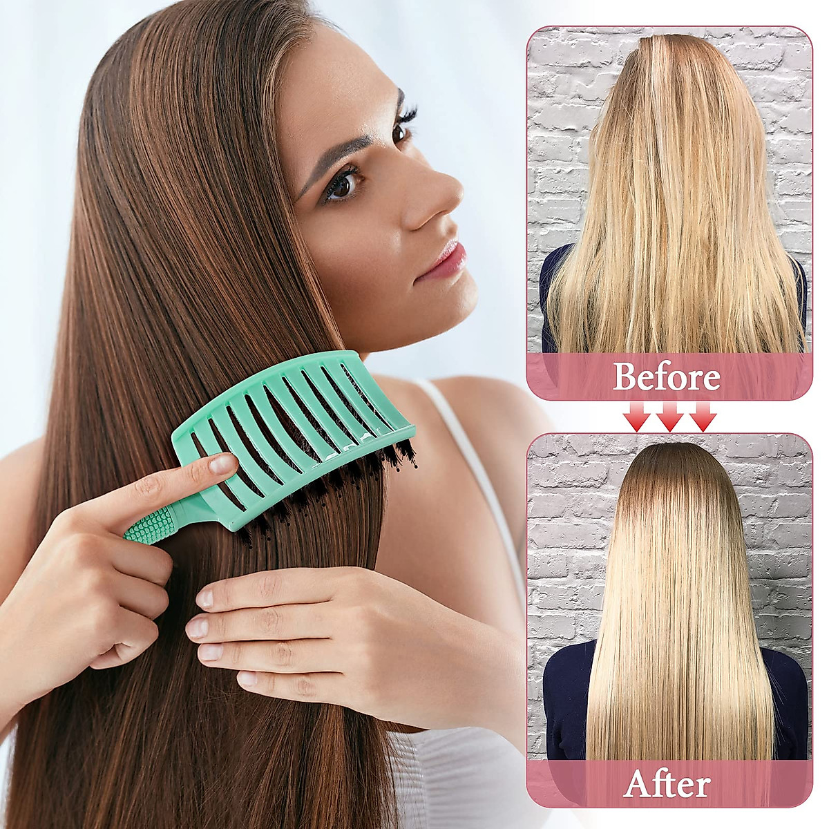 Zopeal 9 Pieces Boar Bristle Curved and Vented Brush for Detangling Dry, Wet, Curly, Thick or Straight Hair - Enhances Shine for Women, Men, and Kids