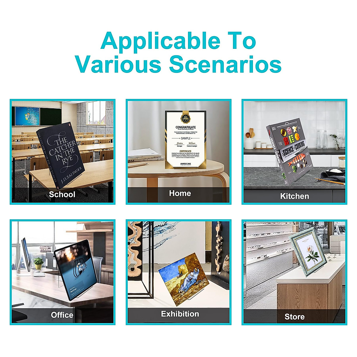 Boloyo Acrylic Book Stand Without Ledge ,6 Inch 6PC Clear Acrylic Display Easel Transparent Display Stand Holder Tablet Holder for Displaying Pictures,Books,Artworks, CDs