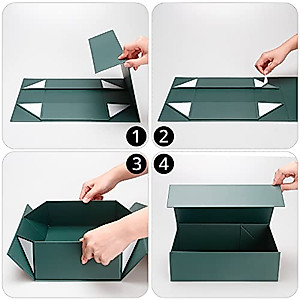 MONDEPAC Gift Box 11x7.5x3.5 Inches,Forest Green Gift Box with Magnetic Lid，Large Gift Box Contains Card, Ribbon, Shredded Paper Filler Gift Box for Valentine's Day Gift Packaging