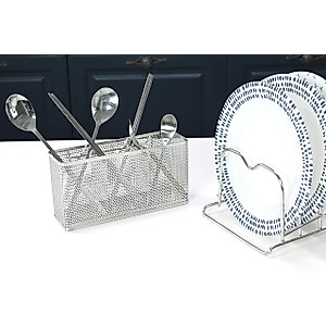 LENITH Kitchen Utensil Chopsticks Perforated Holder with Hooks - 304 Stainless Steel Storage for Organizer Dishwasher Safe (Large Rectangle)