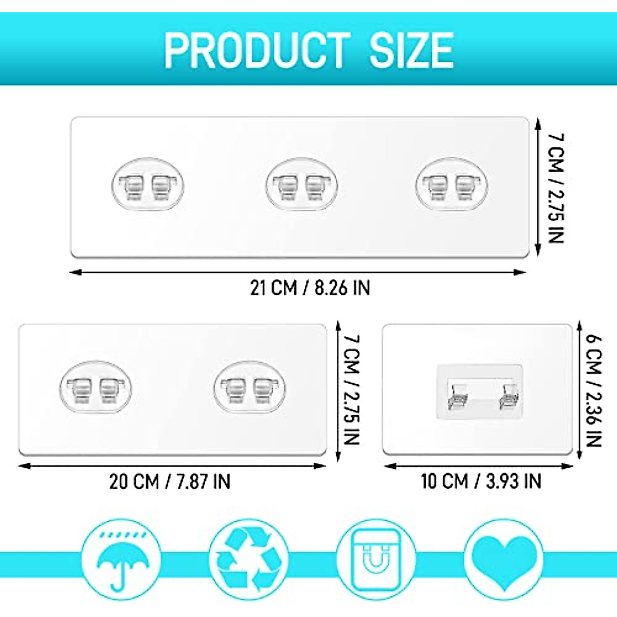Doiueioa 5 Packs Strong Sticky Waterproof Heavy-Duty Wall Adhesives Nail Free Transparent Adhesive Pad No-Trace Wall Stick Adhesives Hook Strip for Shower Caddy, Kitchen Racks, Bathroom Shelves