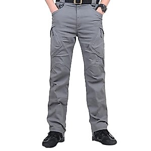 KEHAIOO Men Military Tactical Cargo Pants, SWAT Combat Army Trousers, Casual Many Pockets Stretch Cotton Pants Gray S