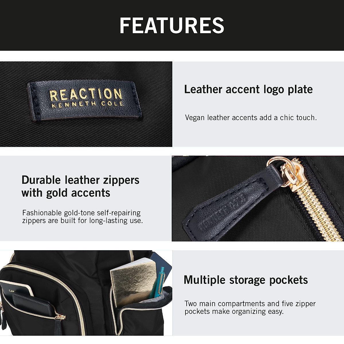 Kenneth Cole REACTION Women's Sophie Backpack Silky Nylon 15" Laptop & Tablet RFID Bookbag for School, Work, & Travel, Navy, One Size