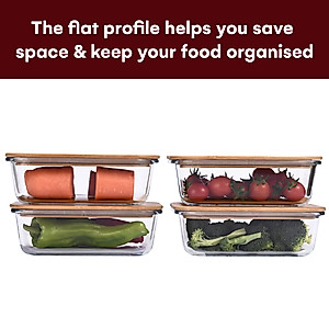 Vdomus Glass Food Storage Containers with Bamboo Lids (Pack of 4) - Stackable Meal Prep Container - Airtight Glass Food Containers - Microwave, Dishwasher Safe - Reusable Glass Lunchbox Pack - 36 Oz