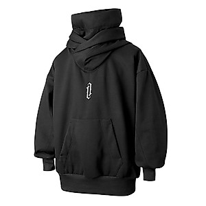 Niepce Inc Streetwear Men's Oversized Hoodie with Neck Gaiter (Black, Large)