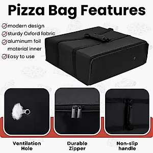 TOGETRUE Pizza Bag, Insulated Pizza Bags for Delivery Carry Hot, Large Pizza Food Delivery Bag for Doordash, Uber Eats, Pizza Warmer Bags for Personal Use, 20 x 20 (Basic Black)