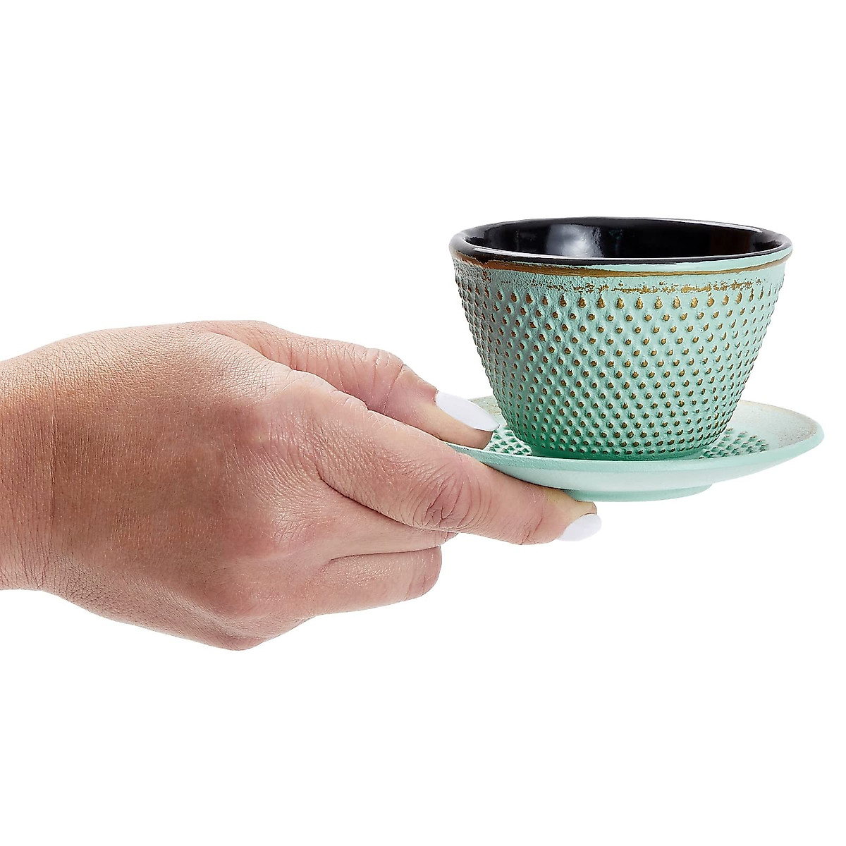 3oz Set of 2 Japanese Tea Cups and Saucers Set, Cast Iron, for Black, Green, Herbal Tea (3 x 2 In)