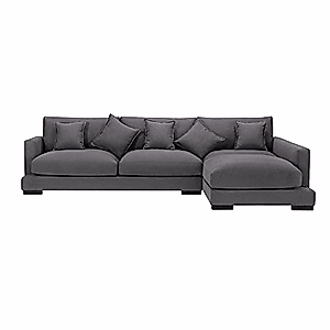Sectional Sofa Right Hand Facing Dark Grey Fabric with 5 Pillows