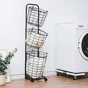 Lomani 3-layers laundry basket on wheels, laundry storage and organizer, cloth basket cart, organizer cart for clothes-BK