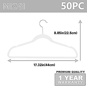 MIZGI Premium Velvet Hangers (50 Pack) Heavyduty - Non Slip Felt Hangers - Velvet Suit Hangers White - Chrome Hooks,Space Saving Clothes Hangers
