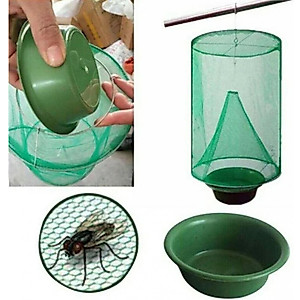 2/8 Set Ranch Fly 𝐓𝐫ap - Reusable Fly 𝐓𝐫ap with 𝐁𝐚it Tray Upgraded Fly 𝐂𝐚𝐭cher Cage Effective Fly Bag for Indoor Outdoor Hanging Family Farms,Stable,Garden,Orchard,Park,Restaurants (2Set)