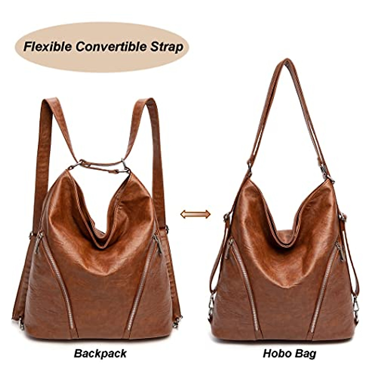 HARRELSA Large Convertible Bag Soft Leather Backpack Convert Strap Shoulder Bag for Women Big Hobo Handbag (Brown)