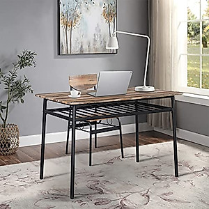 Karl home 5-Piece Dining Table Set for 4, Rectangular Table and 4 Chairs, Farmhouse Table Set for Kitchen & Dining Room, Industrial Metal Frame & Storage Rack, Save Space (Natural)