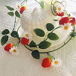 Sezrgiu Artificial Strawberry Flower Plant Vine Strawberry White Flowers Garland for Valentine's, Wedding Birthday Garden Festival Indoor Decor (Strawberry Vine)