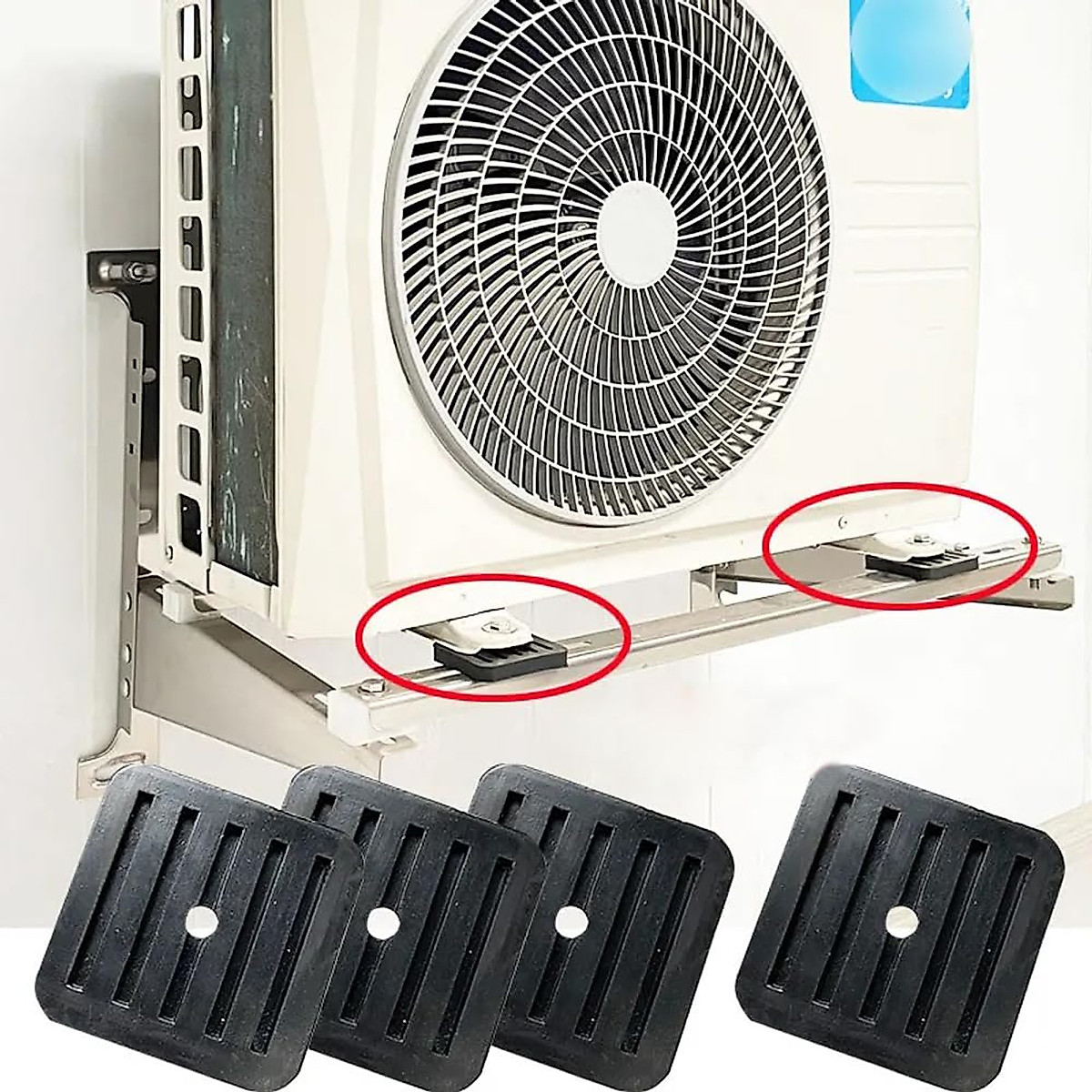 RecDec 4 Pack Mini Split Anti-Vibration Pads Wall Mounting Bracket Isolator Rubber Pad Damper Shock Absorbing Feet for Ductless Air Conditioner Heat Pump System Outdoor Condenser Unit A/C HVAC