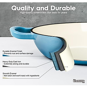 MICHELANGELO Braiser Enameled Cast Iron, 3.5 Quart Braiser Pan with Lid, Nonstick Braiser with Silicone Pads for Heat Insulation, Oven Safe Cast Iron Pan-Sky Blue