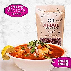 RICO RICO - Chile de Arbol 4 oz - Dried Whole Red Chili Peppers, Premium Dried Chiles, Spicy Hot Heat, Use in Mexican, Chinese and Thai Dishes, Packaged in Resealable Kraft Bag by RICO RICO