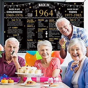 DARUNAXY 60th Birthday Black Gold Party Decoration, Back in 1964 Banner Cheers to 60 Years Old Birthday Party Poster Supplies, 6 * 3.6FT Vintage 1964 Backdrop Photography Background for Men and Women