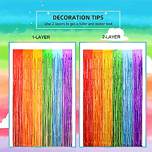 LOLStar Rainbow Foil Fringe Curtains, 2 Pack Rainbow Party Decorations 3.3x6.6ft Tinsel Metallic Streamers Holiday Photo Booth Props Backdrop for Birthday Wedding Engagement Bridal Shower Unicorn