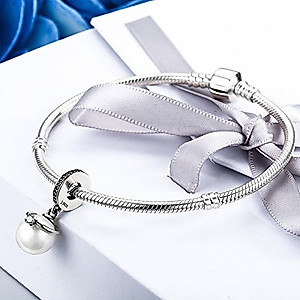 Love Heart Authentic Original 100% 925 Sterling Silver Charm Bead Beautiful Crystal Bow Charms Fit Pandora Charms Bracelet Women Necklace Pendant Jewelry … (Pearl Charms)