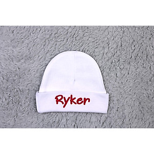 Ava's Miracles Personalized Baby hat for a Baby Girl or Baby boy - Newborn, Preemie, Infant (Newborn) White