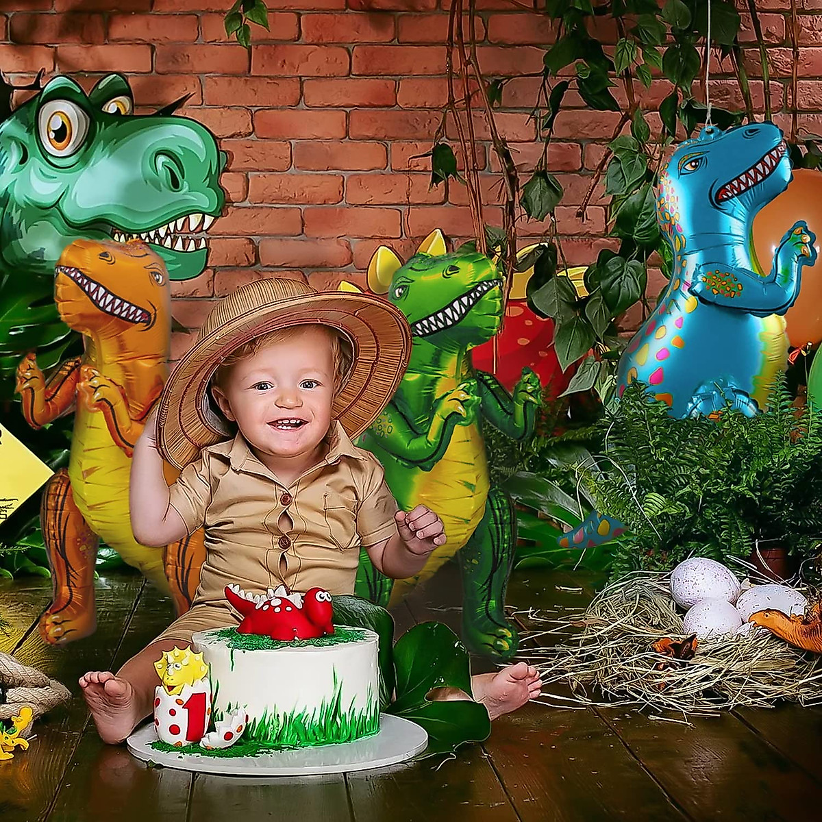 BlingABC 3Pack Dinosaur Balloons,3D Tyrannosaurus Dino Balloon Decoration for Dinosaur Jungle Theme Birthday Baby Shower Party Supplies (Tyrannosaurus)