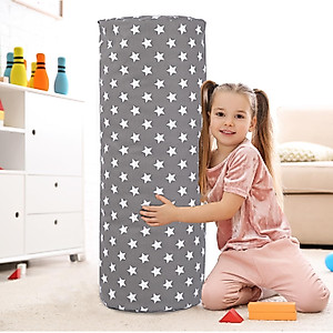 SANFERGE Stuffed Animal Storage Bean Bag Chair Cover (No Filler), Cylinder Plush Toy Storage Stuff and Sit Seat for Kids Boys and Girls, Canvas Large Soft Sit & Play Sofa with YKK Zipper