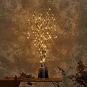 LITBLOOM Lighted Brown Willow Branches with Timer and Dimmer 2 Sets Tree Branch with Warm White Lights for Holiday and Party Decoration 32IN 150 LED Waterproof Plug in