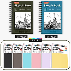 Soucolor 5.5" x 8.5" Sketchbook Pack of 2, 200 Sheets Sketch Book, Spiral Bound Sketch Pad Drawing Book Acid-Free Paper (68lb/100gsm), Painting Sketching Drawing Art Supplies for Adults Kids Teens