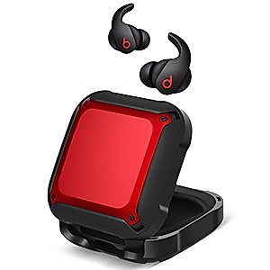 iMangoo for Beats Fit Pro Case Cover, Full-Body Protective Rugged Hard PC Soft TPU Armor Earbuds Case for Beats Fit Pro 2021 Headphones Accessories Charging Shell Protector with Carabiner Black/Red
