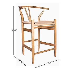 Amazon Brand – Stone & Beam Wishbone Counter-Height Barstool, 35.5"H, Rubberwood, Natural / Natural