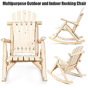 Giantex Set of 2 Log Rocking Chair Wood Porch & Patio Rocker for Deck Balcony, Garden,Poolside,Backyard Furniture Rustic Lounge Single Rocker, Natural (2)