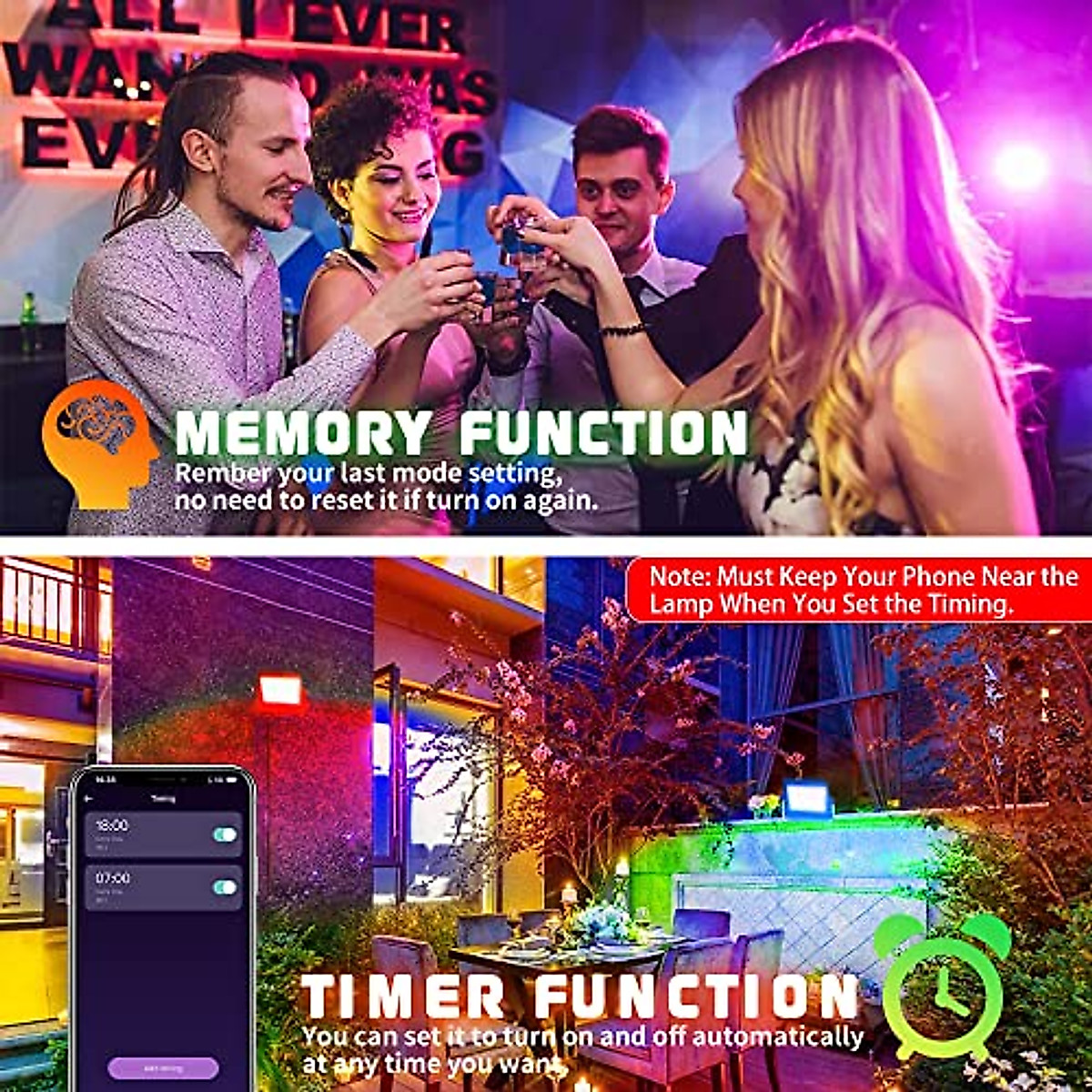 4 Pack LED Flood Light Outdoor with Stake, RGBCW DIY Color Changing Landscape Lighting 150W Equivalent, Bluetooth Smart Floodlight with App Control, Timing-20 Modes for Garden Yard, IP66 Waterproof