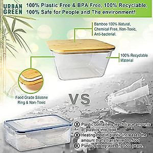 Urban Green Glass Container with Wood Lid, Glass food storage Container with Lids, Glass Meal Prep Containers Set, Glass Containers set (Natural-Bamboo-1p)