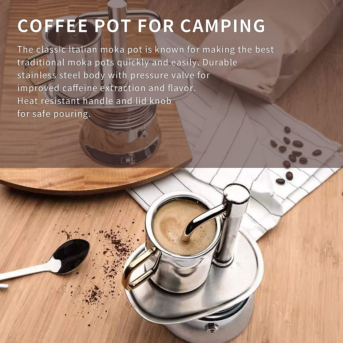 Gugxiom Stainless Steel Moka Pot, Mini Camping Coffee Percolator, Classic Italian Style Stainless Steel Coffee Pot, Light and Resistant, for Outdoor Camping