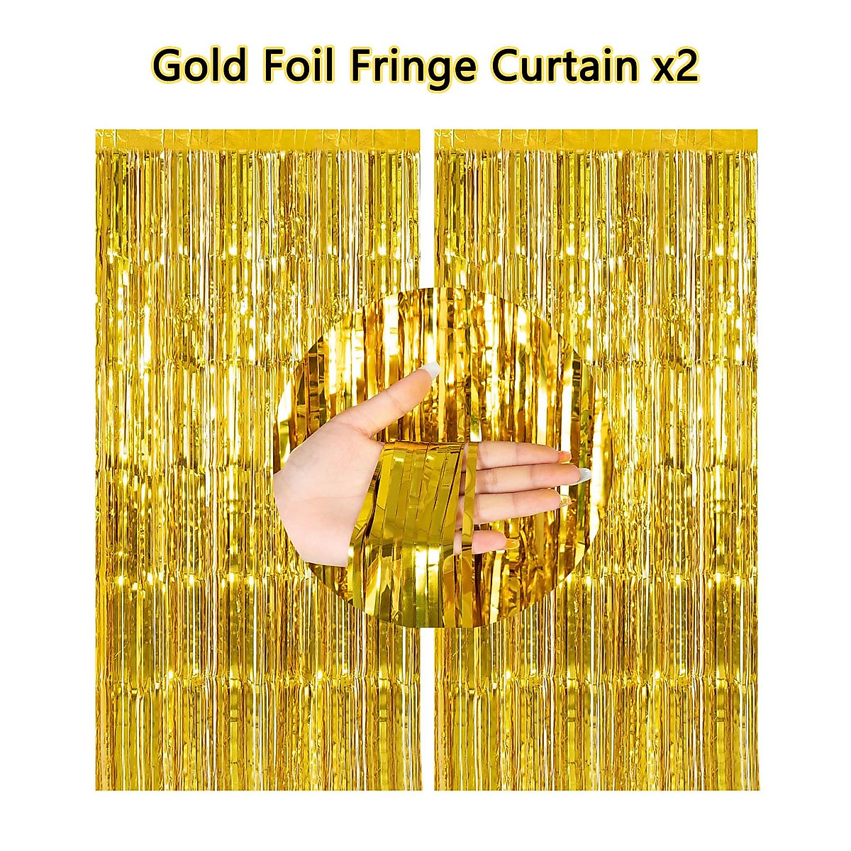 Avezano 66pcs Black and Gold Party Decorations, Gold Metallic Tinsel Foil Fringe Curtain Balloon Arch Kit Backdrop for Graduation Retirement Birthday Prom Party Decor Photoshoot Props Supplies