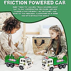 Toysery Bump n Go Garbage Truck Toy – Friction Powered Dump Truck with 4D Lights and Sounds, Waste Recycling Management Toys, Fun Gifts for Boys, Toddlers