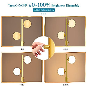 Dimmable Gold Globe Floor Lamp,Mid Century Modern Globe Lamp with 0%-100% Brightness 2pcs G9 LED Bulbs (Included) Plastic Shatterproof Lampshade,Tree Tall Lamps for Living Room/Bedroom/Sofa Corne