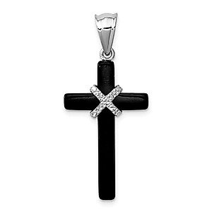 The Black Bow Rhodium-Plated Sterling Silver & Black Onyx Cross Pendant, 16 x 37mm