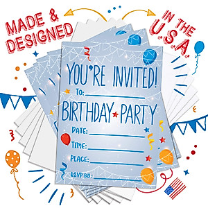Drake Mason Party Invitations for Boys, Girls, Kids | 25 Invite Cards with Envelopes | Birthday Party Supplies… (Blue)