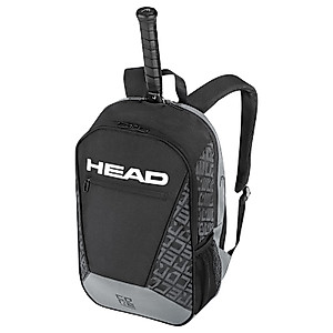 HEAD Core Tennis Backpack - 2 Racquet Carrying Bag w/ Padded Shoulder Straps, Black/Grey